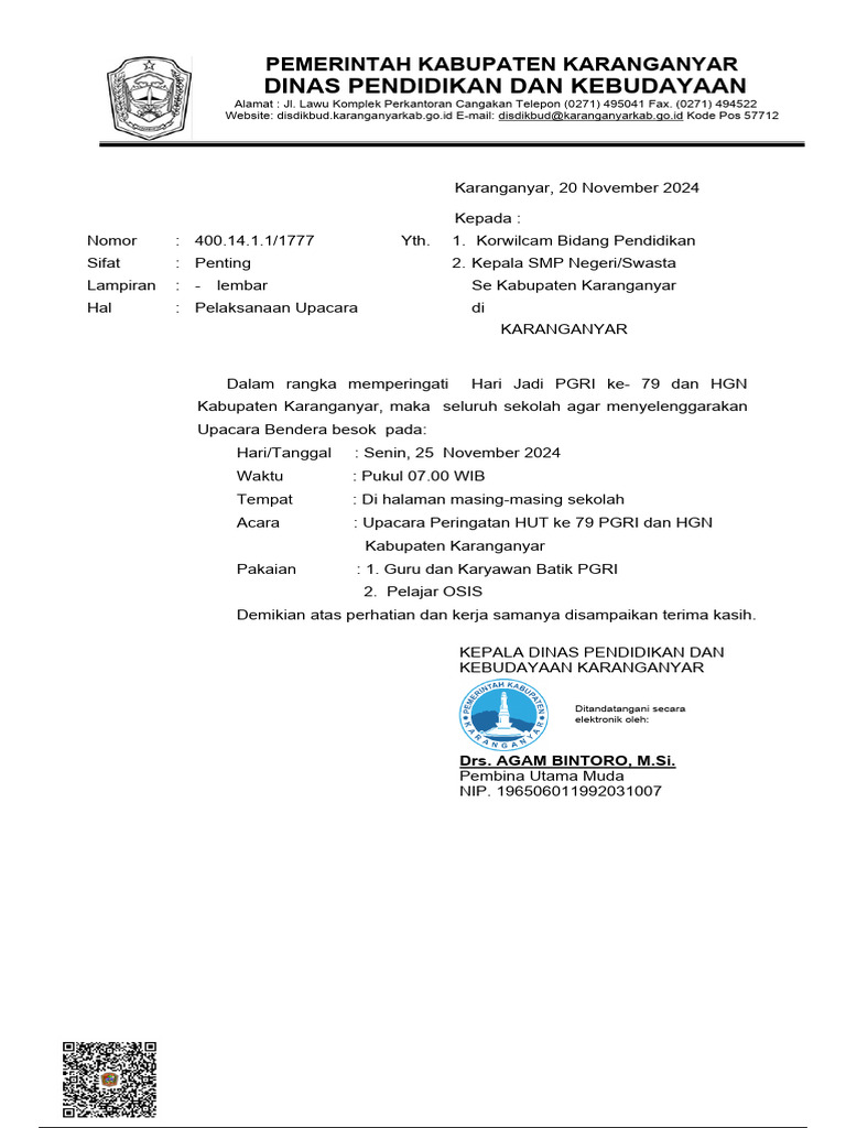 Upacara Hut Pgri Dan HGN | PDF