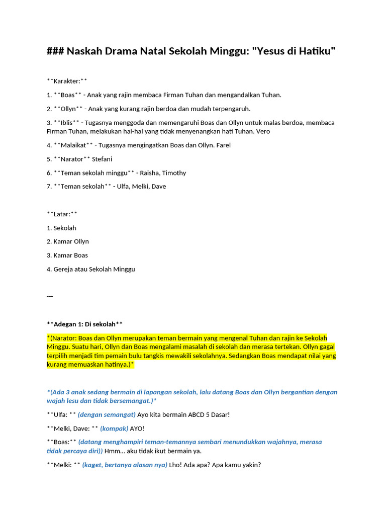 Naskah Drama Natal Sekolah Minggu 2025 | PDF