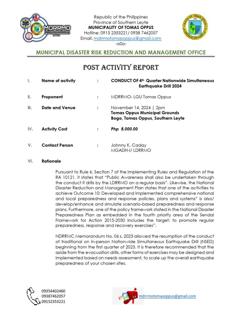 Post Activity Report | PDF | Emergency Management | Safety