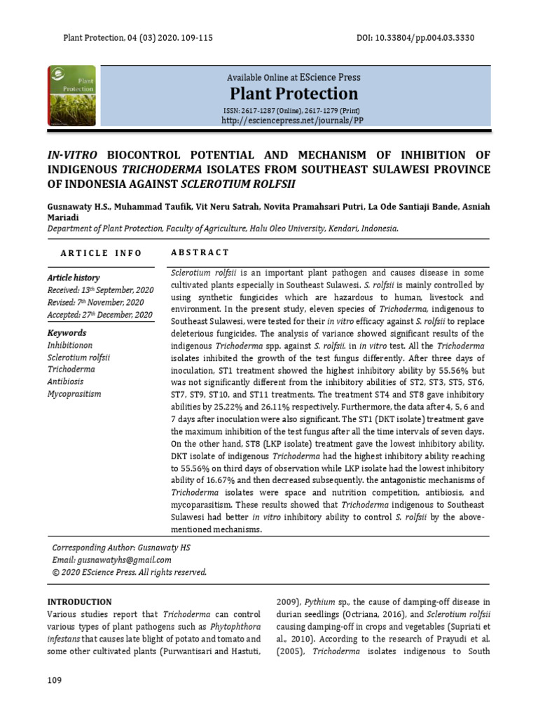 Trichoderma Biocontrol of Sclerotium rolfsii | PDF | Fungus | Plants