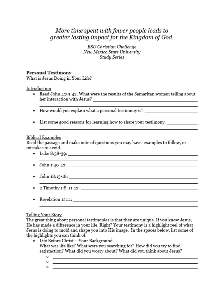 Personal Testimony - What Is Jesus Doing in Your Life | PDF | Jesus ...