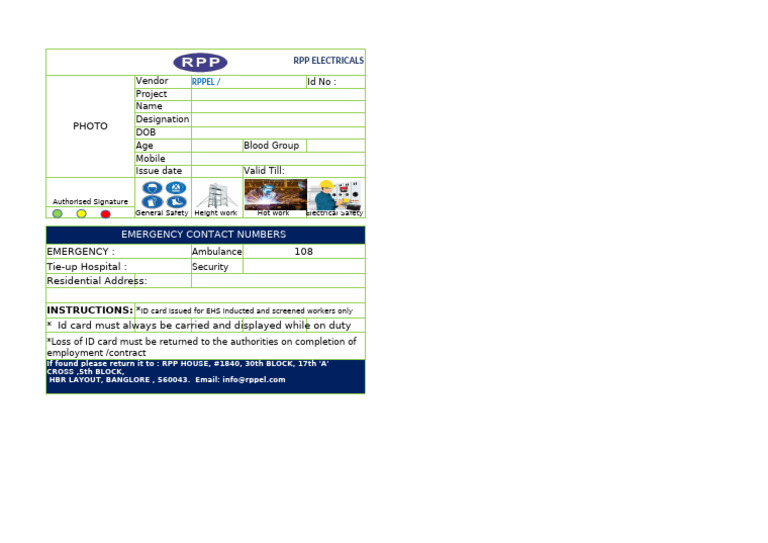 RPPEL Labour Site Id Card Template | PDF