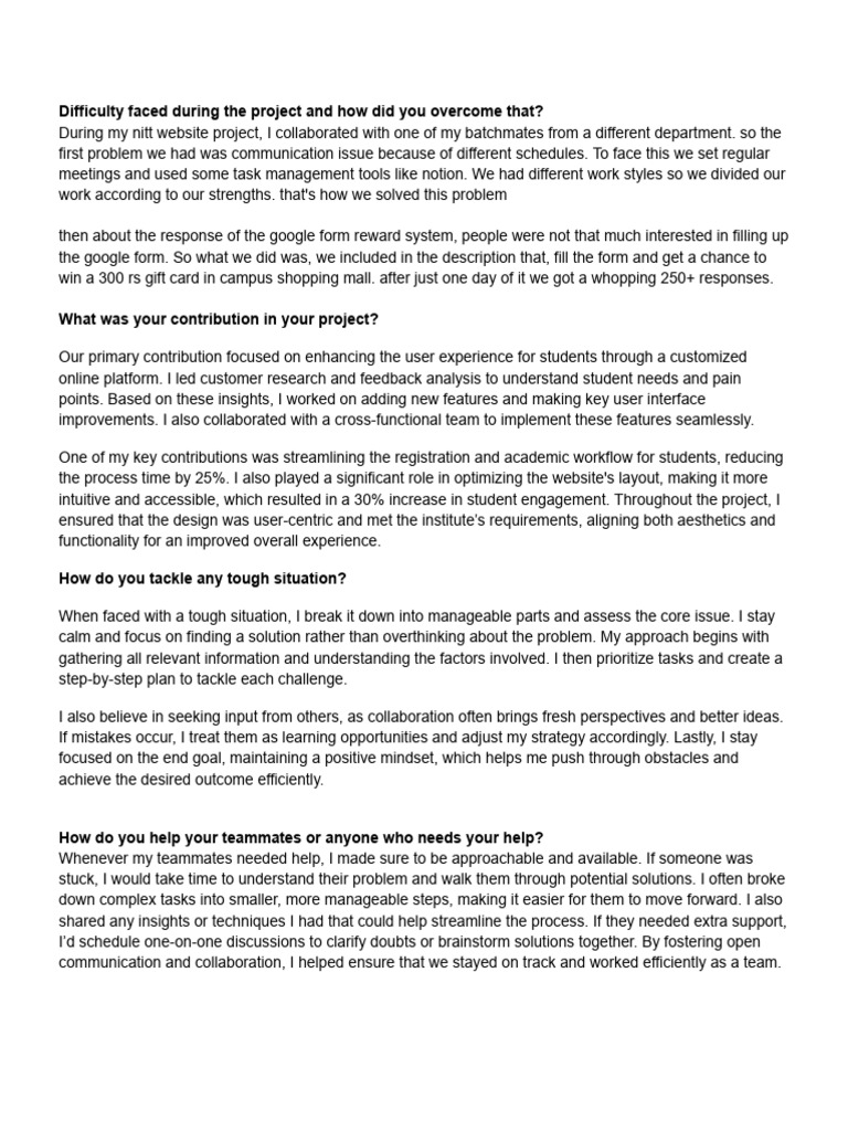 Behavioral Questions | PDF | Goal | Motivation