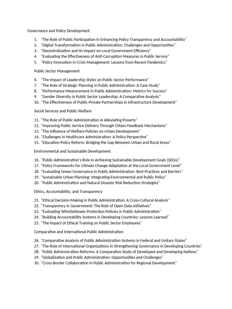 Research Titles | PDF | Public Administration | Governance