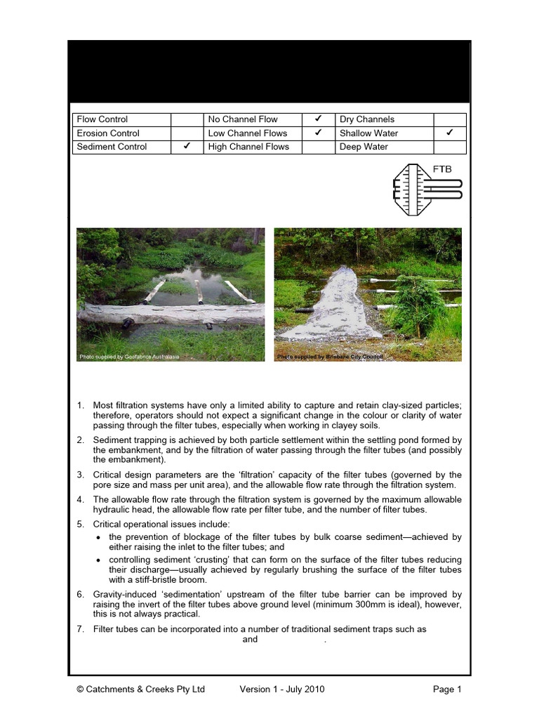 Filter Tube Barriers Instream | PDF | Filtration | Discharge (Hydrology)