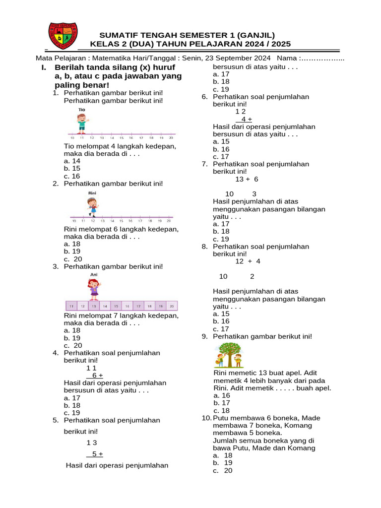 Soal STS B.indo Dan MTK Kelas II sm1 | PDF