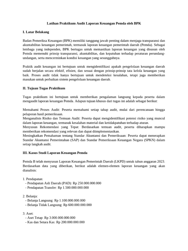 Latihan Praktikum Audit Laporan Keuangan Pemda Oleh BPK | PDF