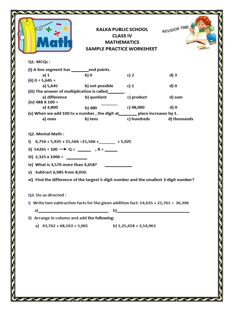 Class 4 Maths Sample Worksheet | PDF | Euclidean Geometry | Geometry