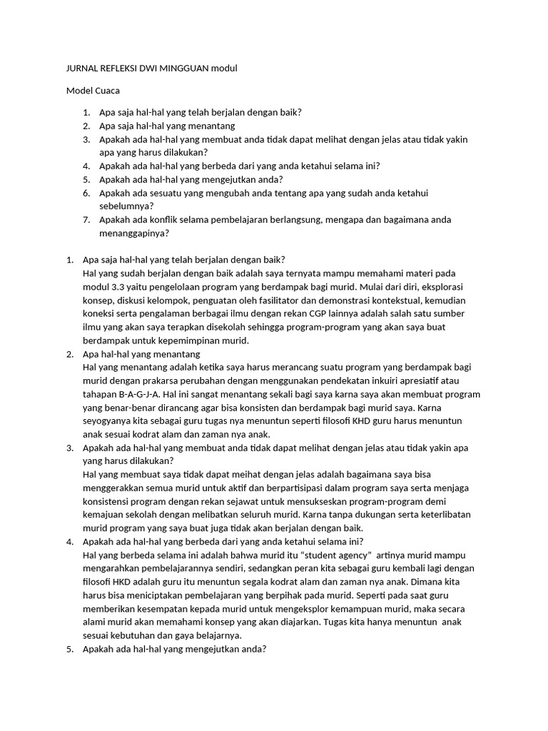 Refleksi Pembelajaran Model Cuaca | PDF
