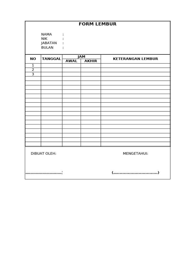 Contoh Form Lembur | PDF