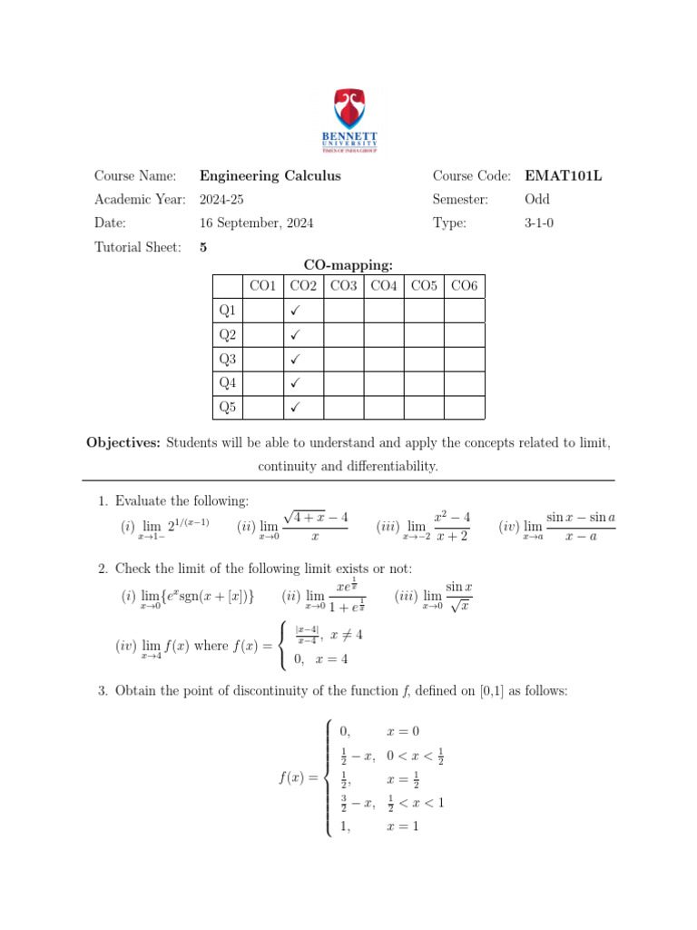 Tut 5 | PDF | Mathematical Analysis | Mathematics