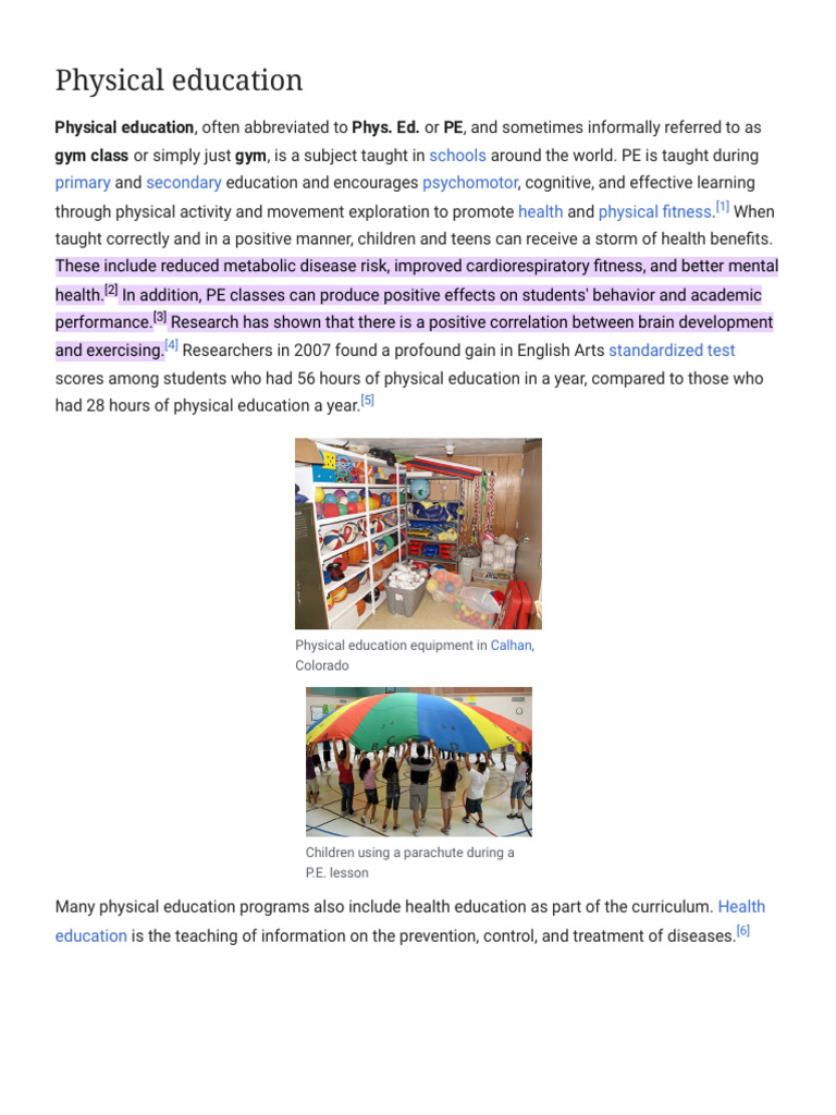 Physical Education - Wikipedia | PDF | Physical Education | Physical ...