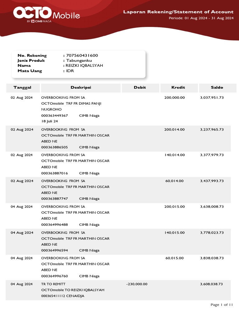 August 2024 Account Statement | PDF | Banking | Financial Services