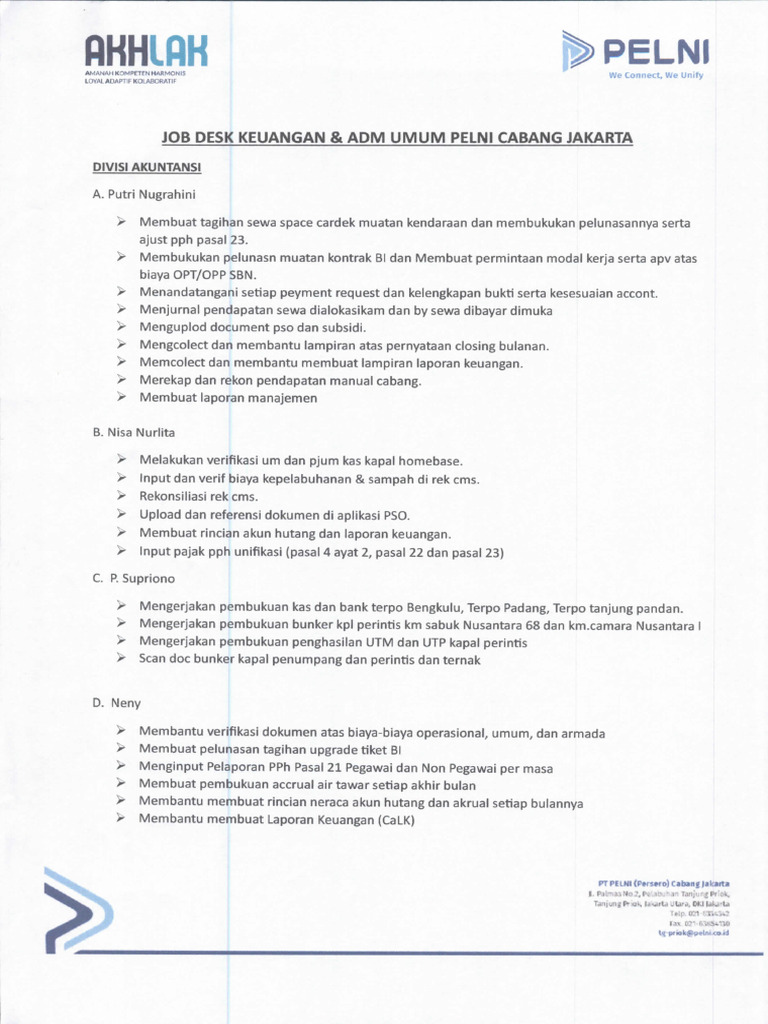 Job Desk Bagian Keuangan Dan SDMU | PDF