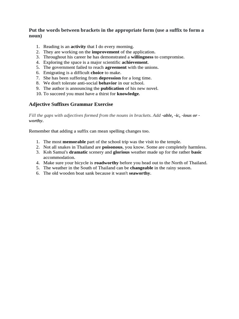 Suffix Exercise - NEW ANSWER | PDF