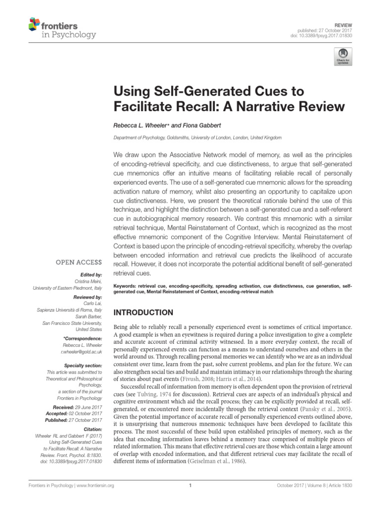 1.using Self-Generated Cues To Facilitate Recall | PDF | Recall (Memory ...