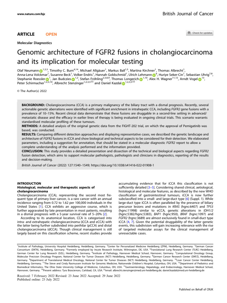 Genomic Architecture of FGFR2 Fusions in Cholangiocarcinoma and Its ...