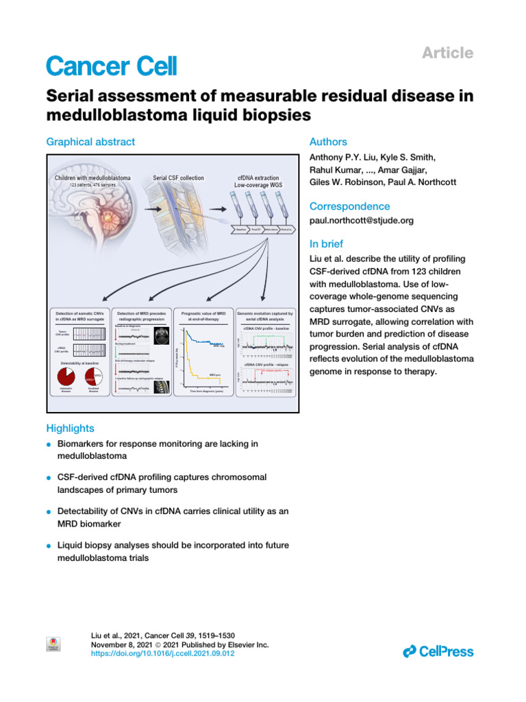 Serial Assessment of Measurable Residual Disease in Medulloblastoma ... Serial Assessment of Measurable Residual Disease in Medulloblastoma ...