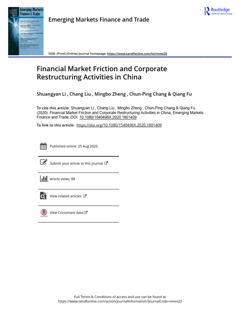 2020 Financial Market Friction and Corporate Restructuring Activities ...