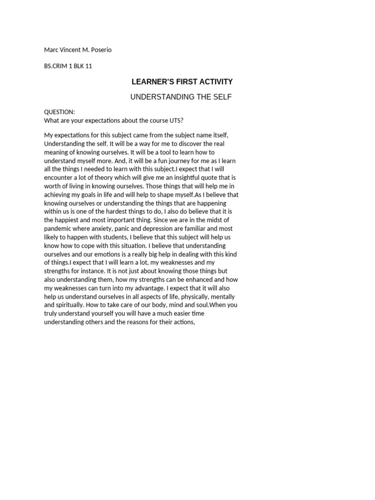 Expectations for Understanding Self | PDF