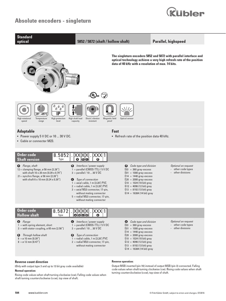 Absolute Encoders - Singleturn: 8.5852 - XX X X - XXX 1 | PDF | Electrical Connector | Electronics