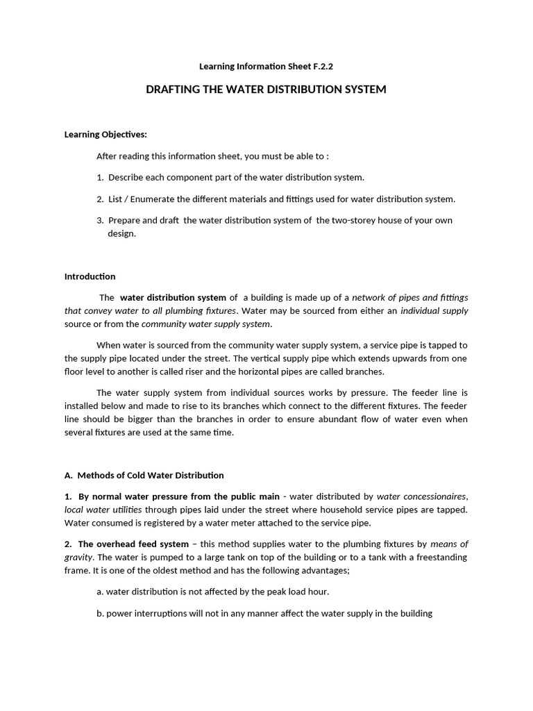 Learning Information Sheet F.2.2 Water Dist System | PDF | Pipe (Fluid ...