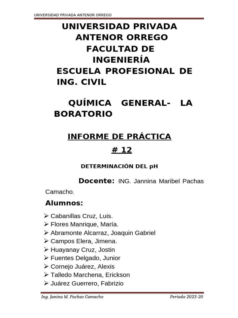 Informe 12 | PDF | Ph | Ramas de la termodinámica