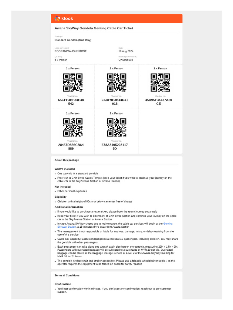 Awana SkyWay Gondola Ticket Details | PDF | Transport | Public Transport