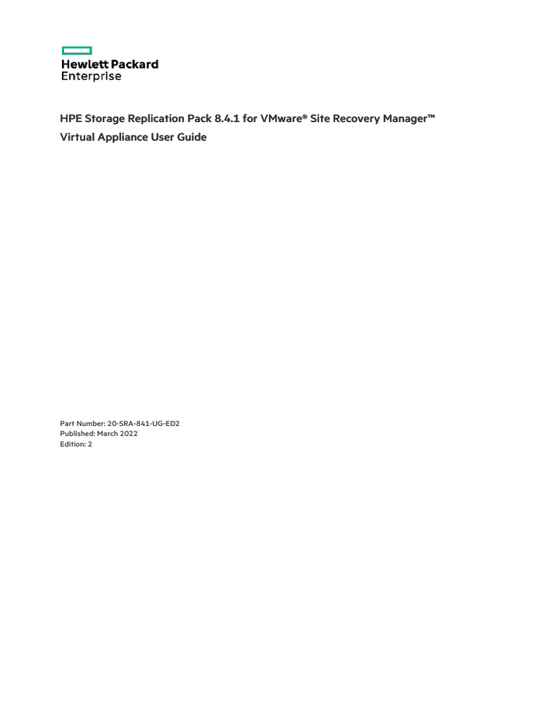 HPE - A00118120en - Us - HPE Storage Replication Pack 8.4.1 For VMware ... HPE - A00118120en - Us - HPE Storage Replication Pack 8.4.1 For VMware ...