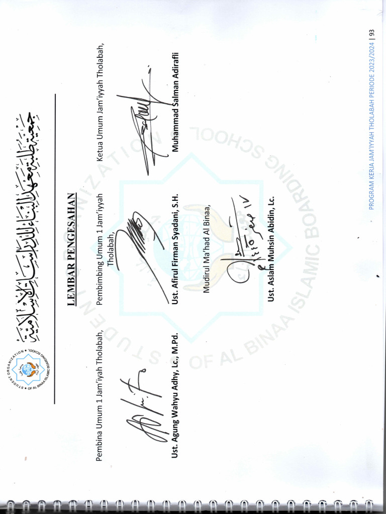 Lembar Pengesahan Program Kerja | PDF