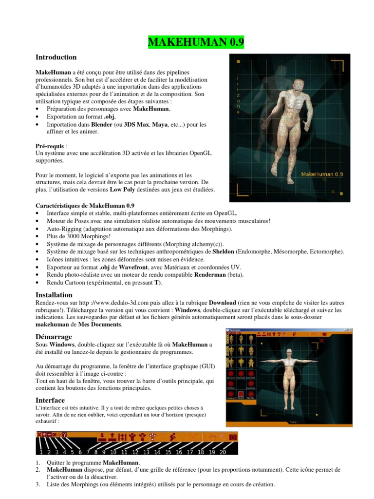 Guide d'utilisation de MakeHuman 0.9 | PDF | Blender | Bouton (informatique)