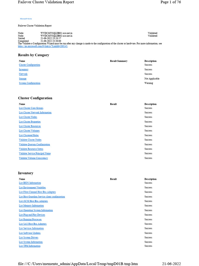 Failover Cluster Validation Report | PDF | Computer Cluster | Operating ... Failover Cluster Validation Report | PDF | Computer Cluster | Operating ...