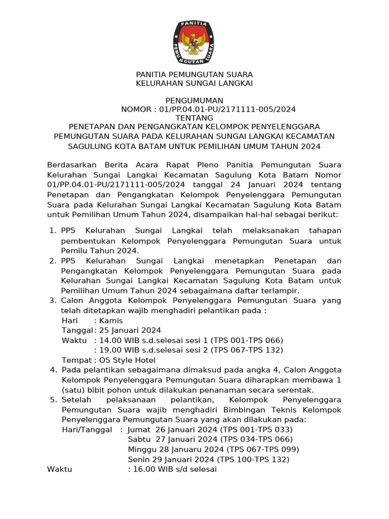 Format Pengumuman Pengangkatan Kpps | PDF