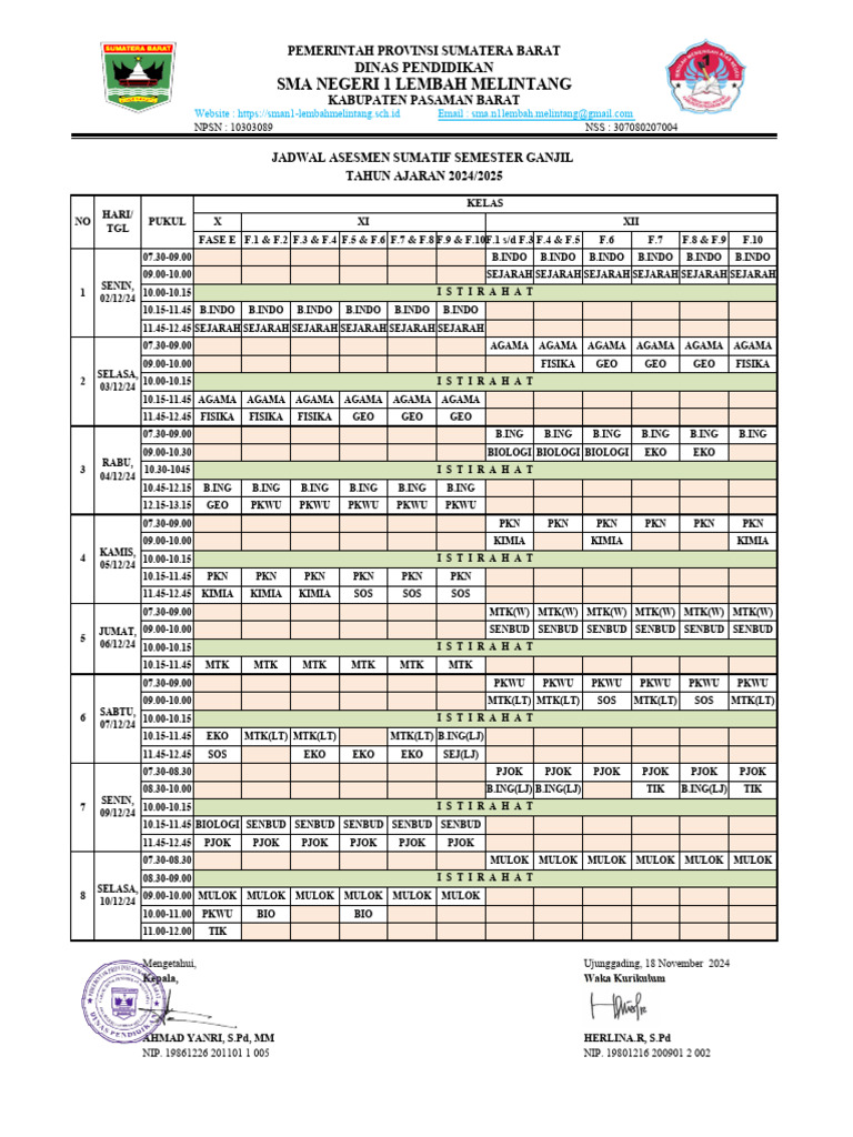 Jadwal Asesmen Sumatif Semester Ganjil TA.2024-2025 | PDF