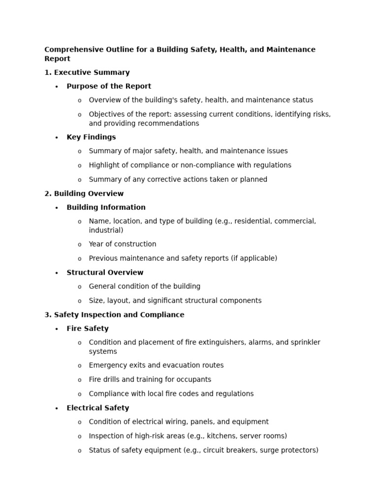 Comprehensive Outline For A Building Safety Health and Maintenance ...