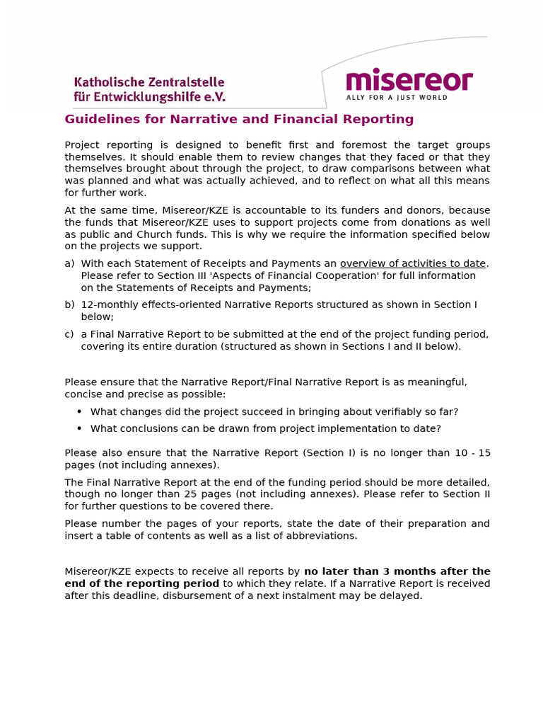 Guidelines For Narrative and Financial Reporting | PDF | Euro | Evaluation