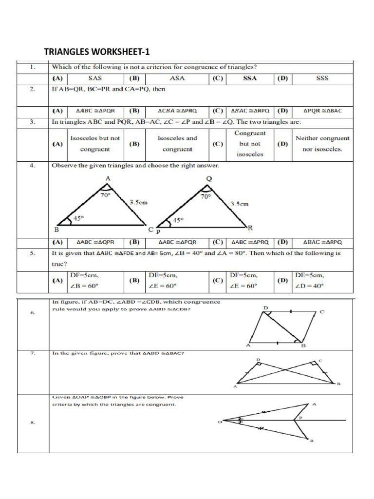 Triangles Worksheet for Students | PDF