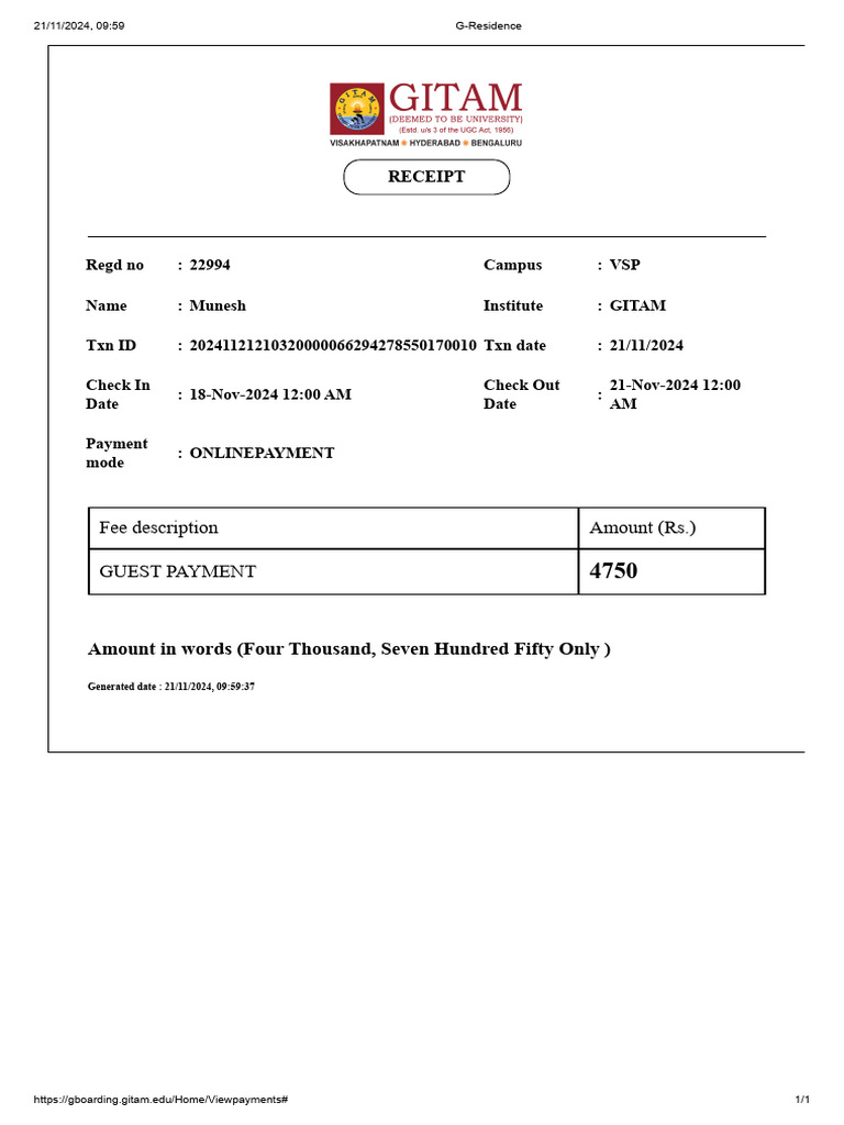 4761 Gitam Stay | PDF