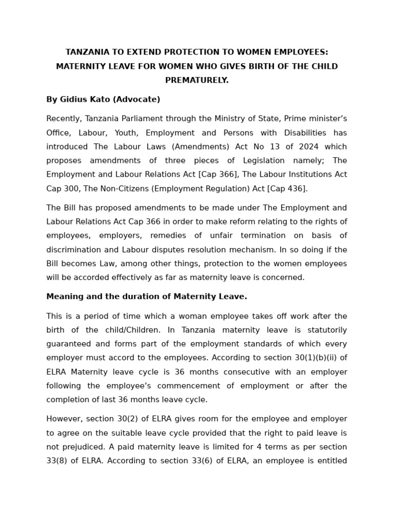 Tanzania To Extend Protection To Women Employees | PDF | Labour Law ...