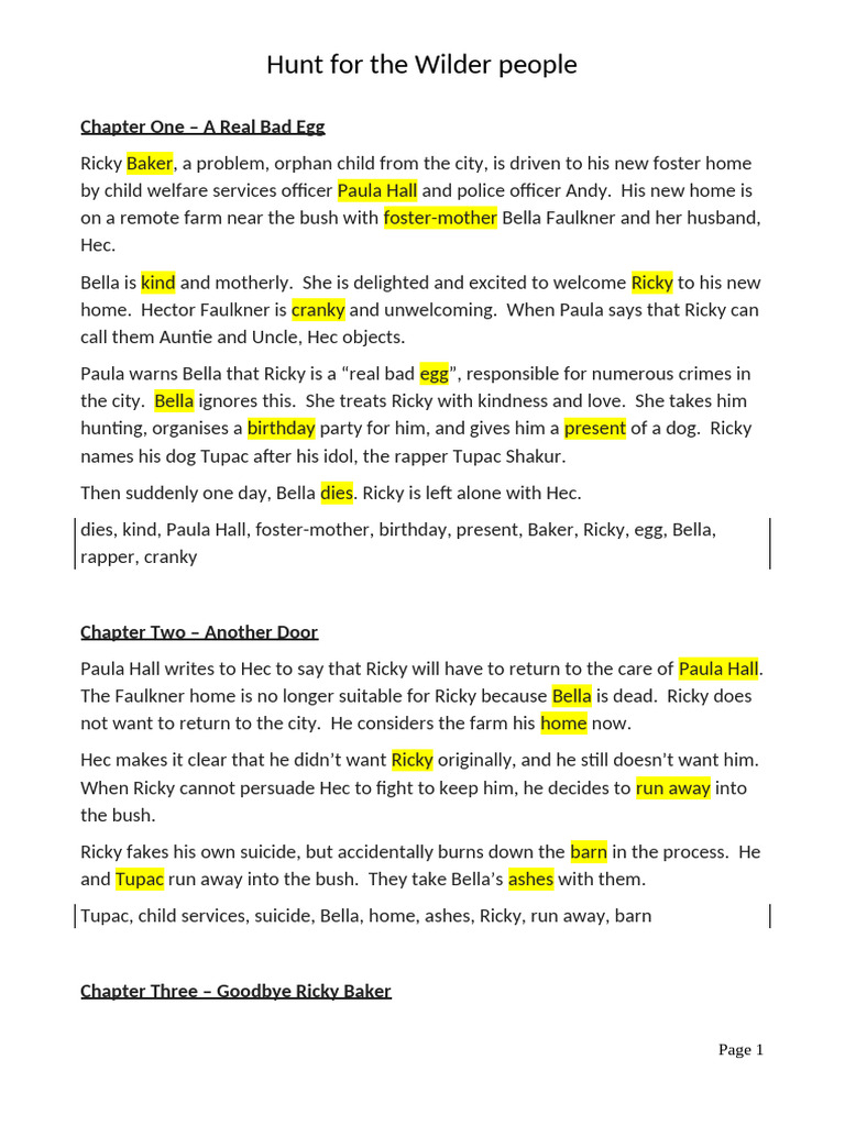 Cloze Sentences Plot Summary and Character Key | PDF