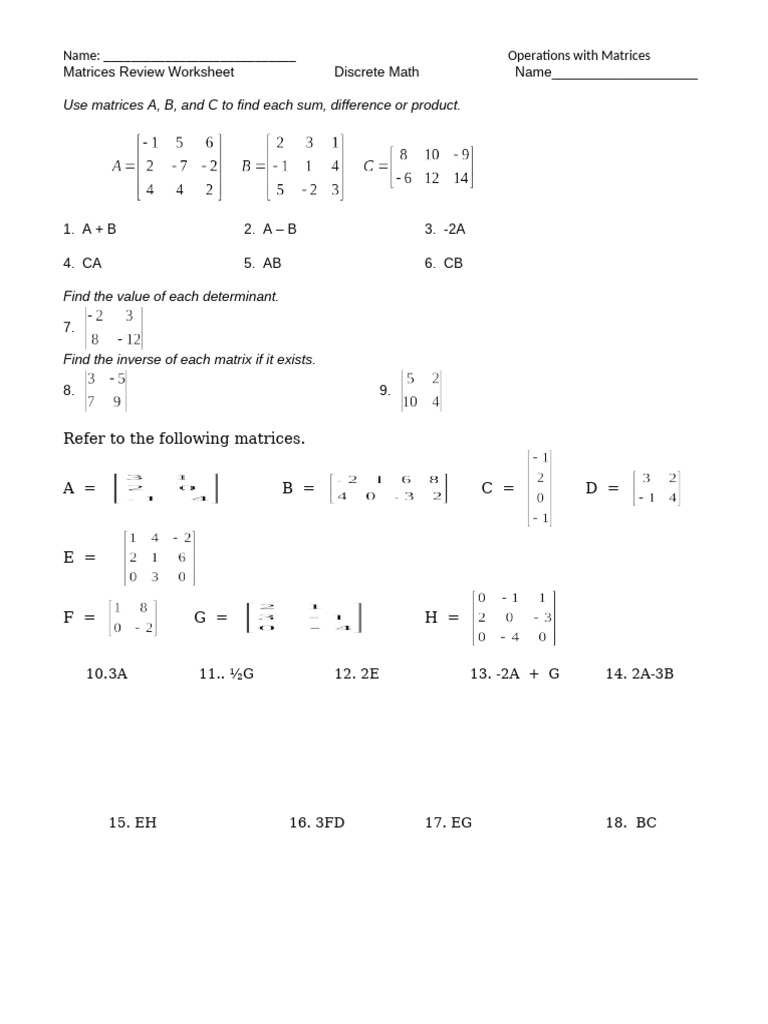Matrices Review | PDF