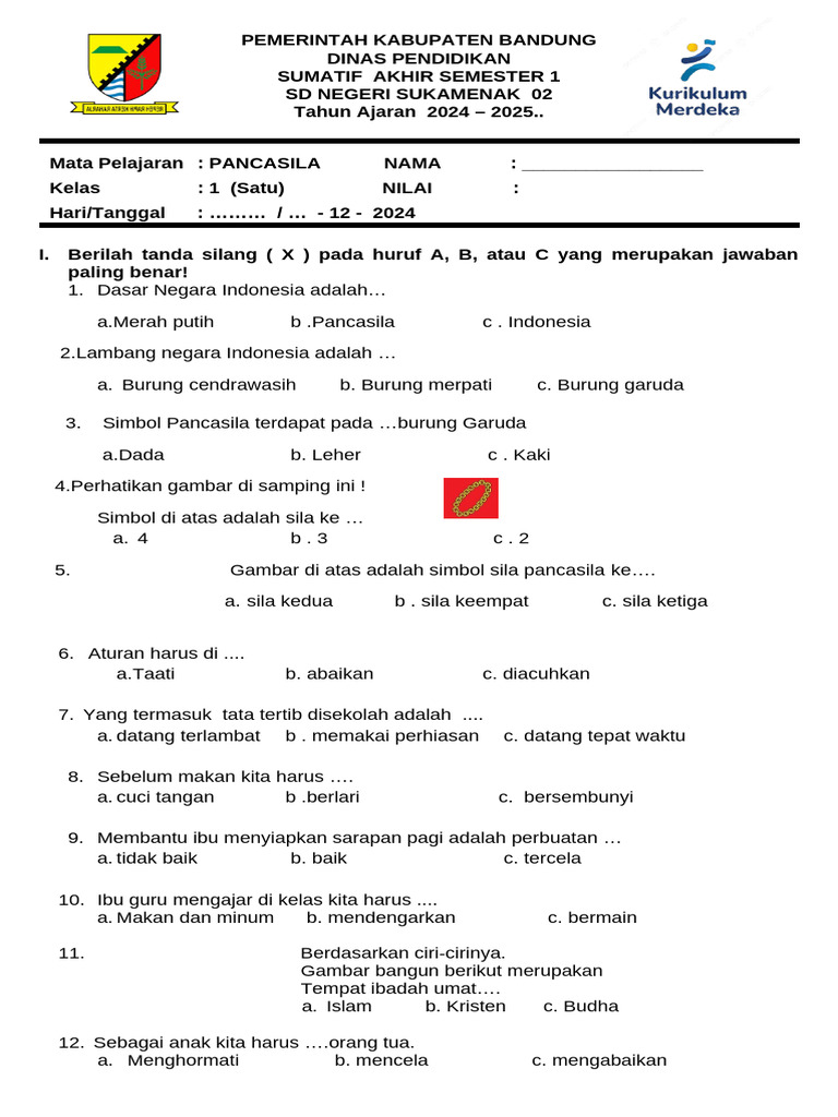 Sas Pancasila Kelas 1 Bu Yani | PDF