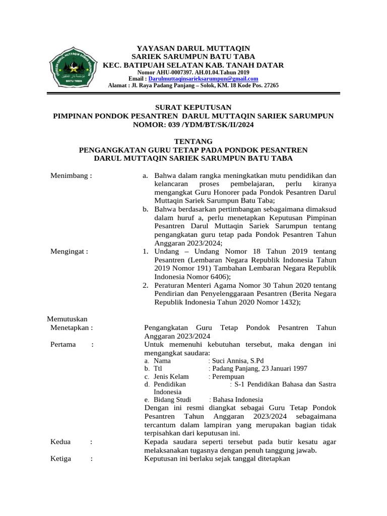 SK Suci Annisa | PDF