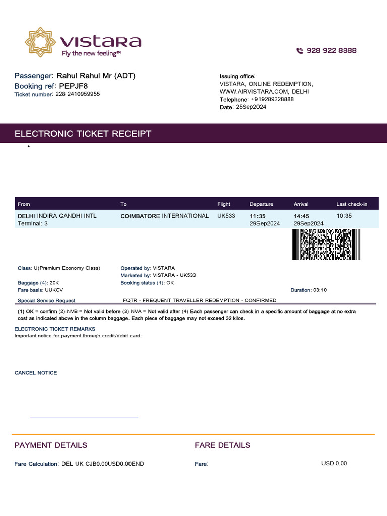 Your Electronic Ticket-EMD Receipt-1 | PDF | Identity Document ...