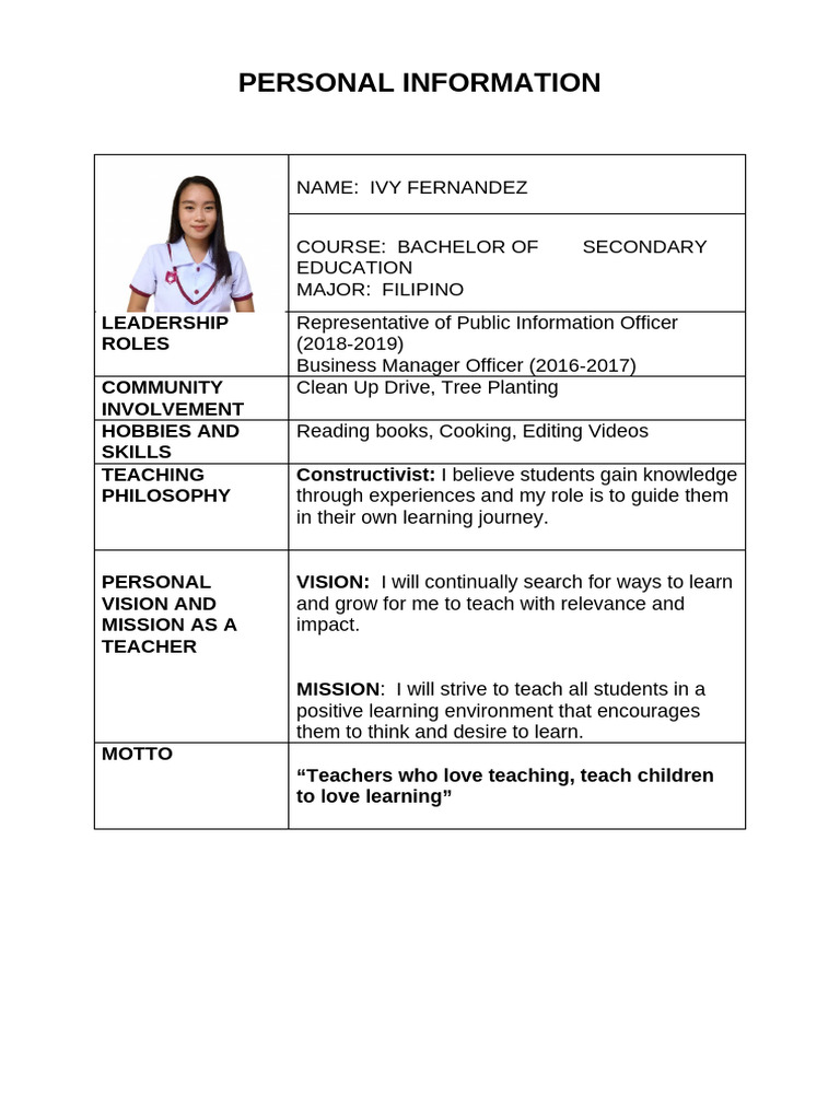 Ivy Fernandez: Teaching Philosophy & Vision | PDF