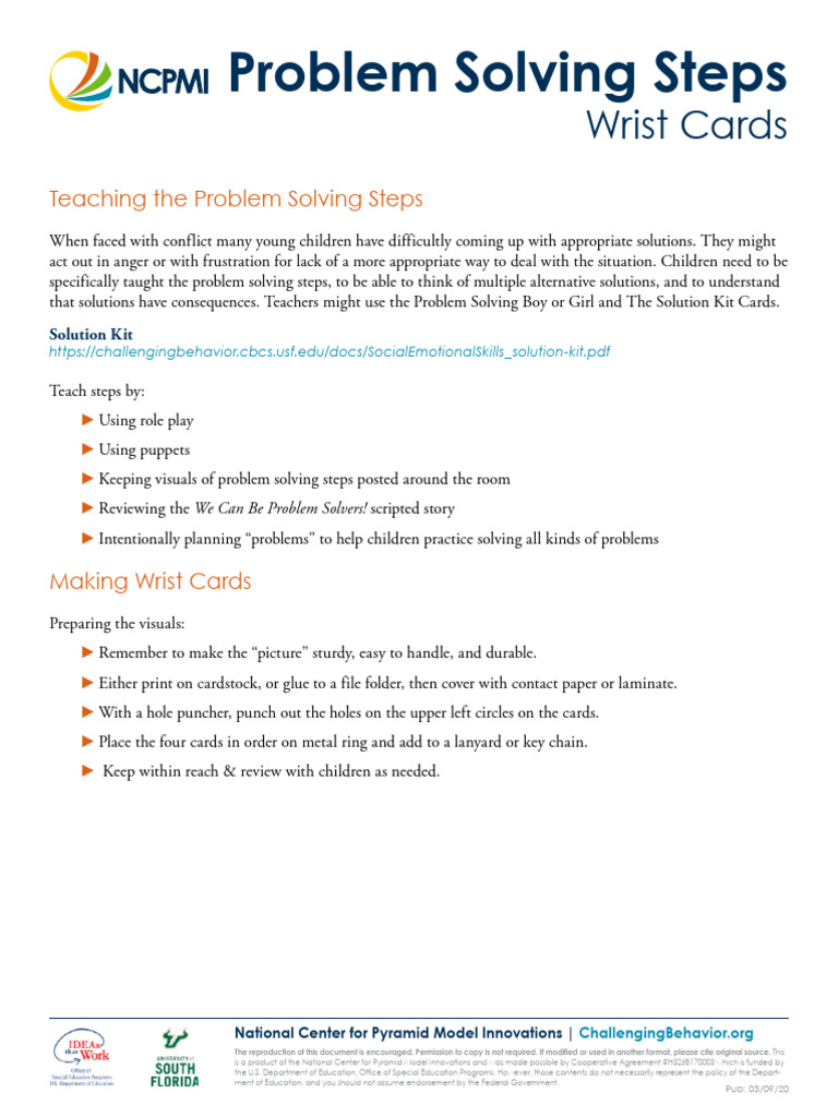 SocialEmotionalSkills Problem-Solving-Steps Wrist | PDF