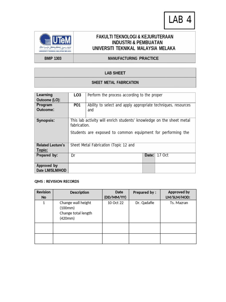 Lab4 Fabrication | PDF | Sheet Metal | Metal Fabrication