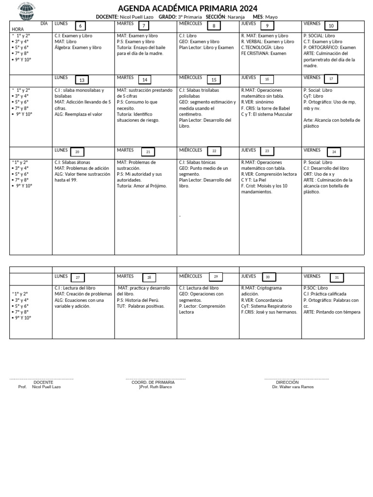 Agenda Mayo 2024 Miss Nicol | PDF