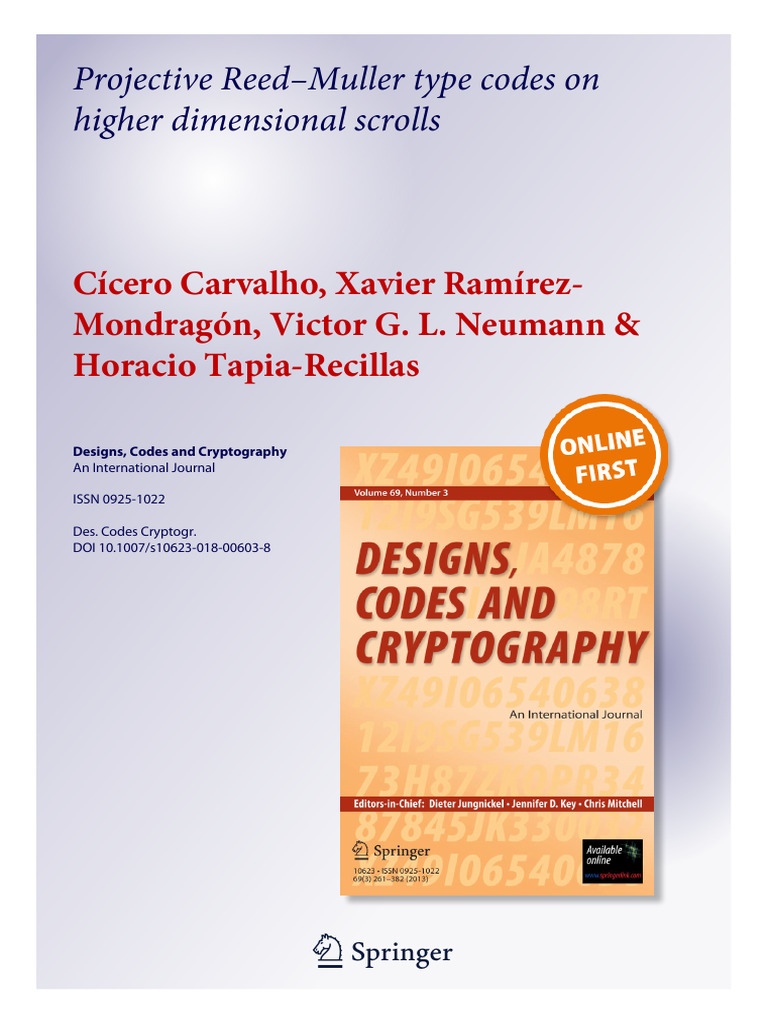Projective Reed-Muller Type Codes On Higher Dimensional Scrolls | PDF | Dimension | Field ...