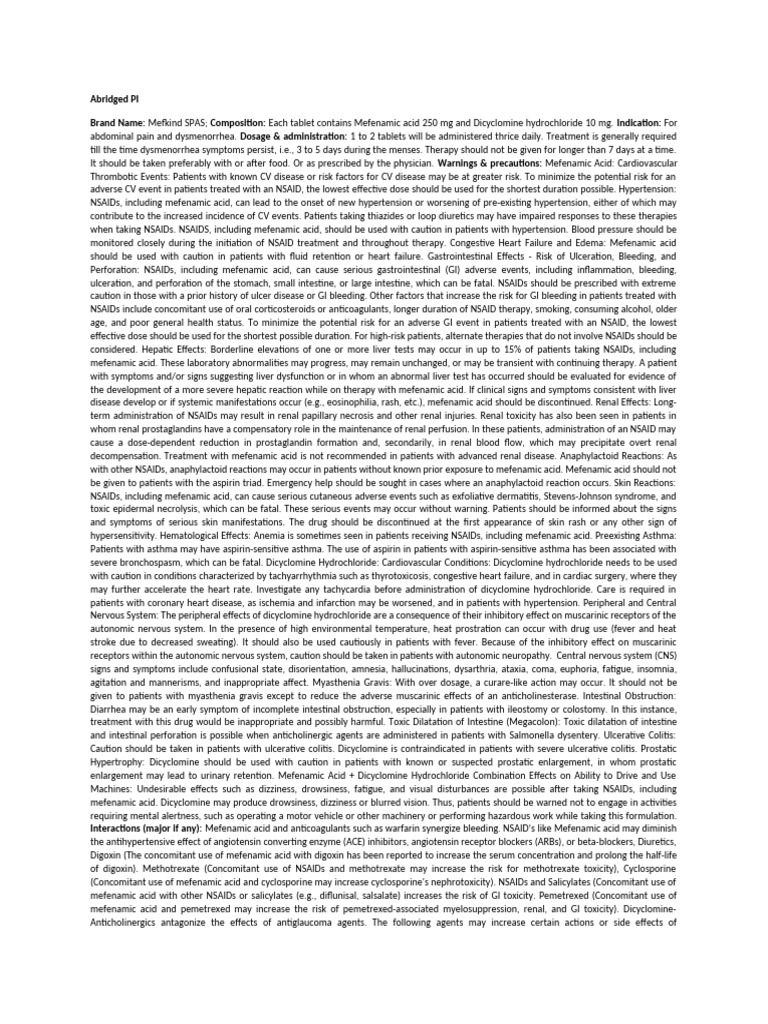 Mefkind SPAS: Uses, Dosage, and Warnings | PDF | Nonsteroidal Anti ...